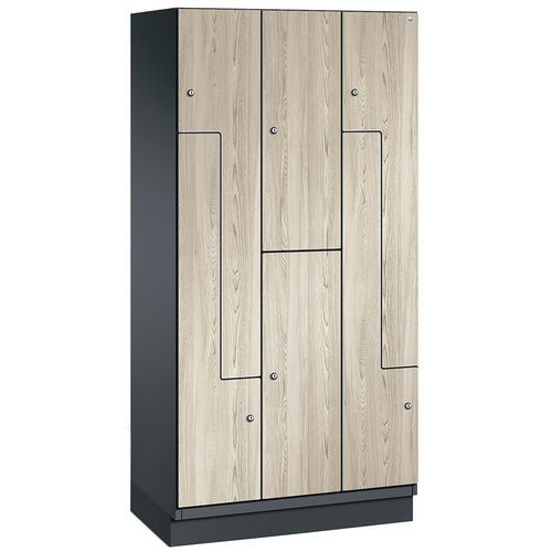 Spind mit Holztüren in L-Form - 6 Fächer, Breite 300 und 400 mm – auf ...