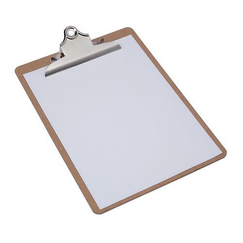 Klemmbrett im Hochformat, aus Faserplatte und mit Klemme - Maul ...